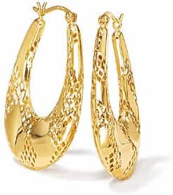 Amazon.com: 14k Gold Puffed U Shaped Snap Bar Hoop Earring With Mesh ...