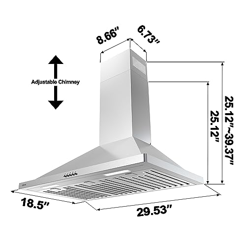 CIARRA Range Hood 30 inch Wall Mount Chimney Hood Range 450 CFM Ducted ...