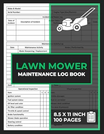 Lawn Mower Maintenance Log Book: Lawn Mower Repair & Service Record ...