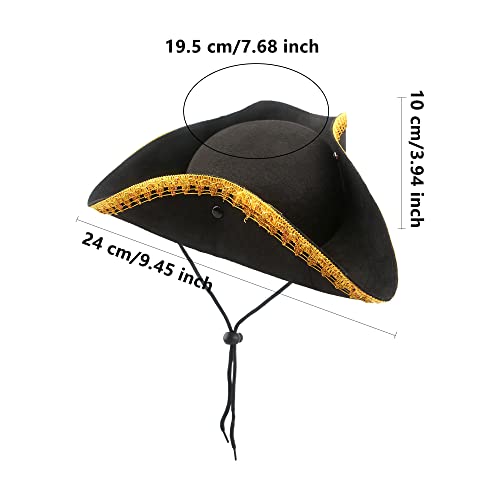 SGBETTER 4 Pack Pirate Tricorn Hat Black Colonial Tricorn Hat ...