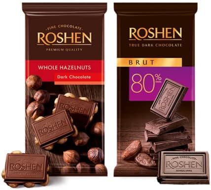 Amazon.com: Roshen Dark Chocolate Bar with Whole Hazelnuts and Dark ...