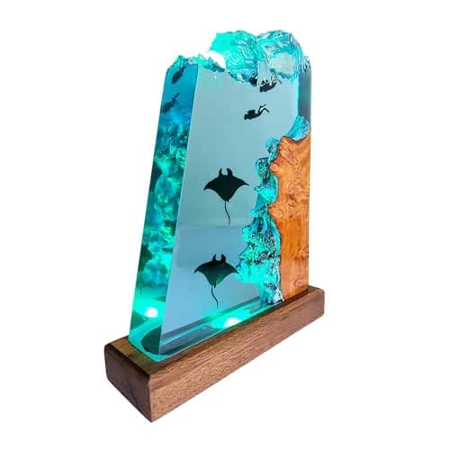 Amazon.com: Manta Ray and Diver Scuba Resin Wood Lamp, Deep Blue Sea ...