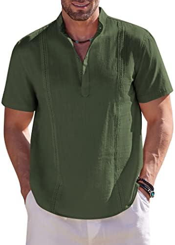 COOFANDY Men's Cotton Linen Henley Shirt Short Sleeve Cuban Guayabera Shirt Hippie Casual Beach ...