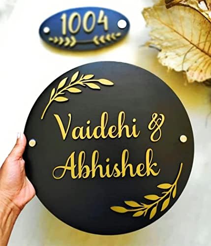 HOMEINDEED CERAMICS name plate for home entrance round shape Gold And ...