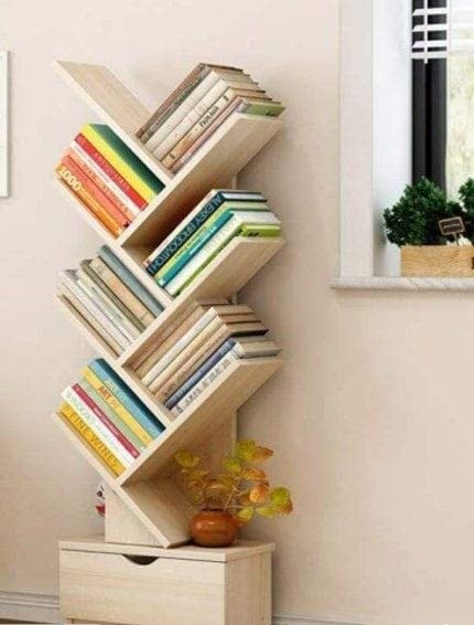 Interior Design Wood Bookcase with Drawer | Tree Shape Book Shelf ...