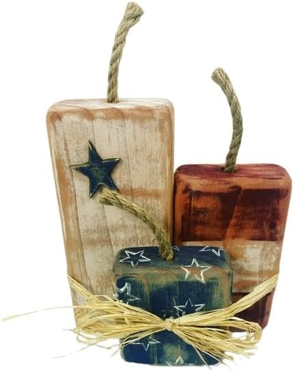 Amazon.com: Rustic Primitive Wood Firecrackers, 4th Of July Decor ...