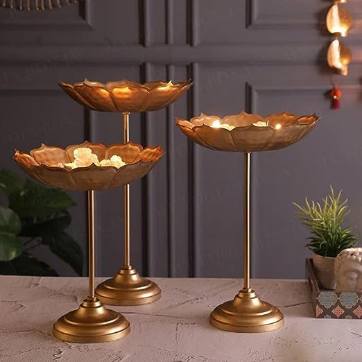 Buy NK Handicrafts Taj Urli Bowl with Stand for Home Decor Gold and ...