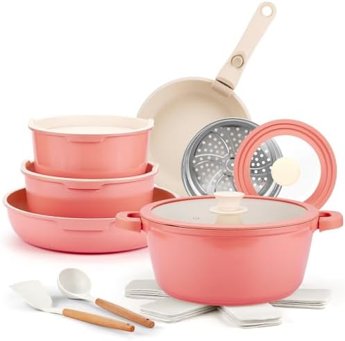Amazon.com: JEETEE Pink Pots and Pans Set Nonstick 23pcs, Healthy ...