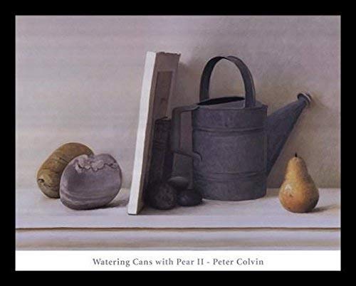 Buyartforless Framed Watering Cans with Pear II by Peter Colvin 28x22 ...