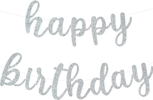 TONIFUL Silver Happy Birthday Banner - NO DIY - Silver Birthday Party ...