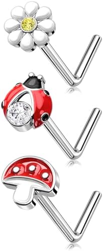 Amazon.com: Meiighting 3Pcs Mushroom Nose Rings 20G Ladybug Nose Studs ...