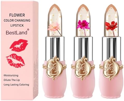 Amazon.com : BestLand 3 Pcs/Set Flower Jelly Lipstick Set Temperature ...