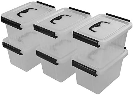 Xowine 3 L Clear Plastic Storage Box, Set of 6 Small Latching Box ...