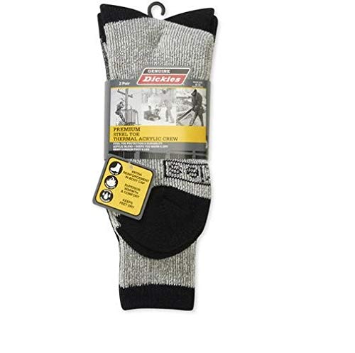 Dickies Men's 2-Pair Premium Steel Toe Thermal Acrylic Crew Socks (Grey ...