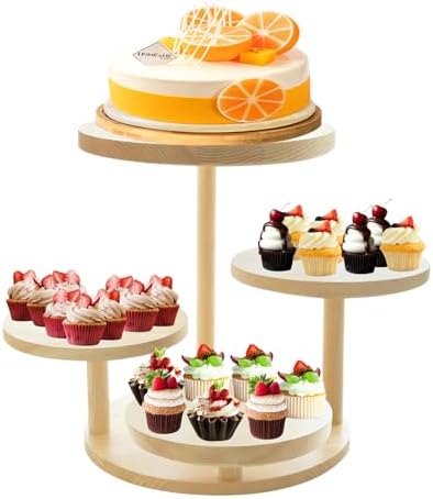 Amazon.com: Voittozege 4 Tier Cupcake Stand, Round Wood Cake Stand with ...