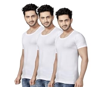 Buy Poomex® Men's Cotton Half Sleeve Vest (Pack of 3) (XS) White at ...