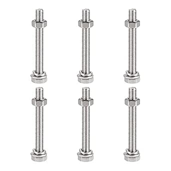 Amazon.com: uxcell M6 x 50mm Hex Head Screws Bolts, Nuts, Flat & Lock Washers Kits, 304 ...