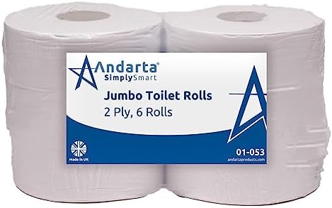Andarta 2ply 300m 76mm Core White Jumbo Toilet Roll (6 Pack) High ...