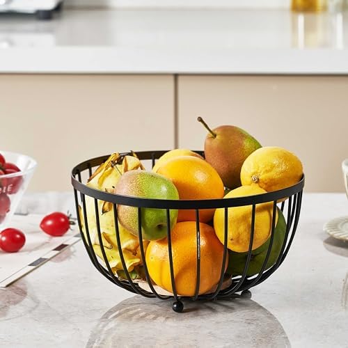 Eden & Willow 25cm Modern Display Fruit Bowl for the Kitchen, Black ...