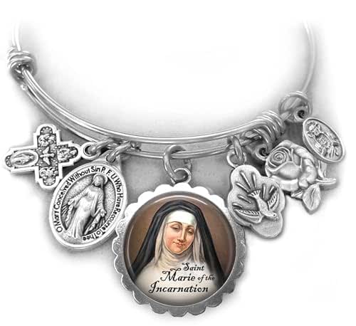 Amazon.com: St. Marie of the Incarnation Bangle Bracelet, Patron Saint Confirmation Gift ...