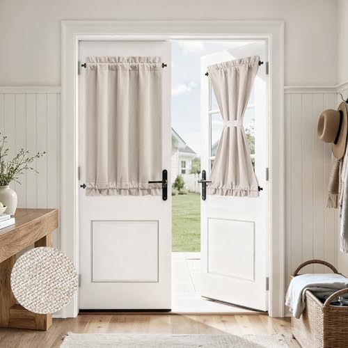 Amazon.com: HOMEIDEAS 100% Blackout Linen French Door Curtain, Modern ...