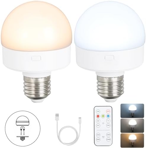 Bailoch 2 Pack Rechargeable Battery Operated Light Bulbs with Remote ...
