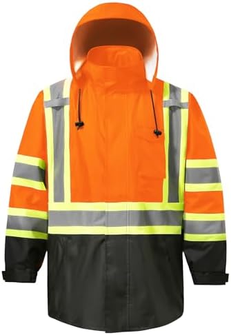 DPSAFETY Reflective Rain jackets for men waterproof,Hi Vis Safety Coat With Reflective Strips ...
