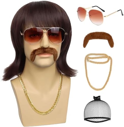 Amazon.com: Tereshar 5pcs set 70s 80s Disco Wig With Mustache Glasses ...