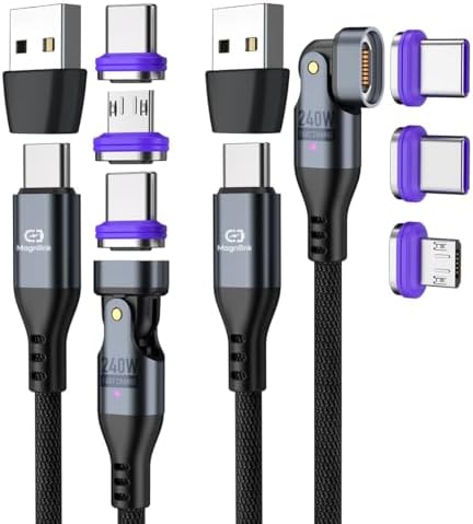 Magnilink Ultra 240W USB C Magnetic Charging Cable [2-Pack] | 3-in-1 ...