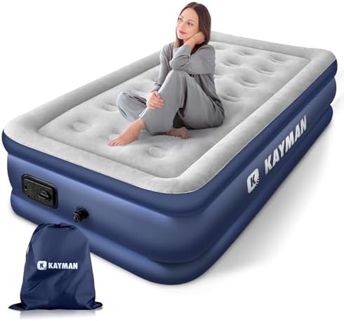 KAYMAN Single Air Bed (Blue - 200x99x48 cm), Camping Bed with Built-in ...