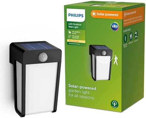 Philips Lighting Shroud Outdoor Solar Wall Light, 2.3W, 2700K, Black ...