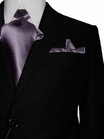 Vitarelli 2-Button Men's Suit Shiny Black with Slim Herringbone Stripes ...