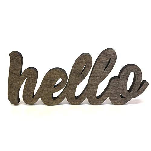 Amazon.com: Wood Hello Cutout Sign Made of Birch Plywood Stained Dark ...