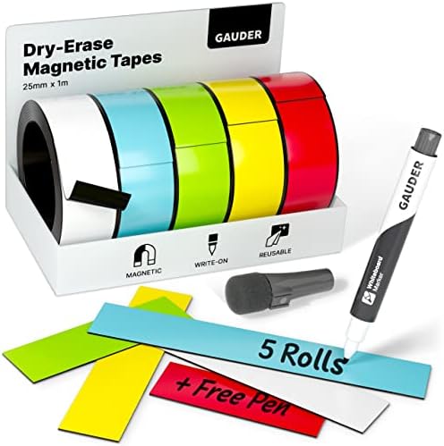 GAUDER 5 x Dry Erase Magnetic Tape | Magnetic Strips | Magnetic Labels ...