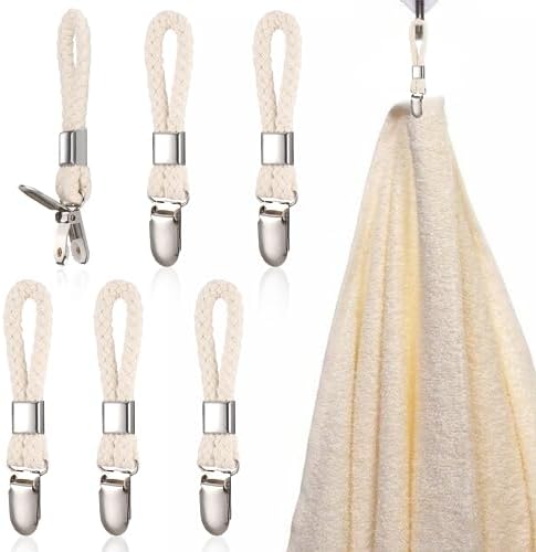6Pcs Woven Cotton Towel Clips for Hanging Sturdy Tea Towel Holders for ...