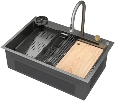 Talllor Waterfall Kitchen Sink 33x22 Matte Black Drop in Kitchen Sink ...