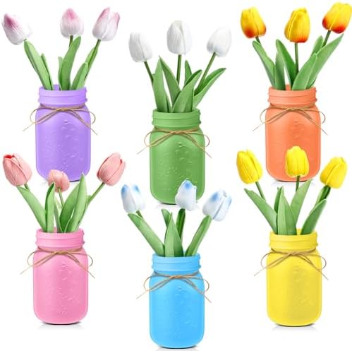 Amazon.com: Uiifan 6 Set Spring Tulips with Mason Jar Table Centerpiece ...