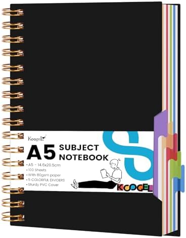 Koogel Project Notebook, A5 Notebook with Dividers Hardcover Ruled ...