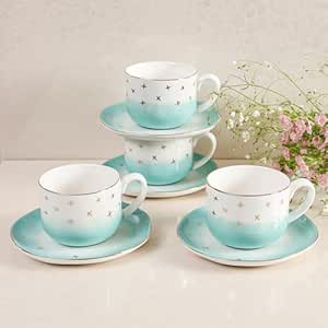 Home4u Multicolor Stoneware Jolie Cup & Saucer (Set of 4) : Amazon.in ...