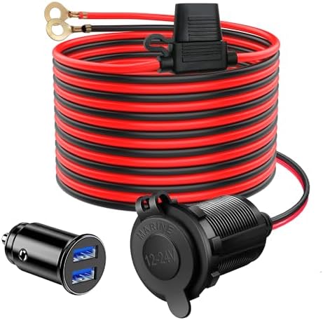 Hoembpn 2m Car Cigarette Lighter Socket Extension Cable 14AWG Power Cable with 20A Fuse 12V/24V ...