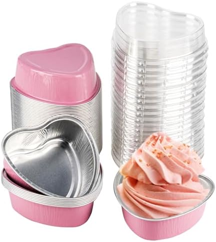 Amazon.com: 50 Pack Heart Shaped Mini Cake Pans with Lids, Small ...