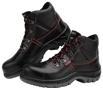 Karam FS21 Black Leather Safety Shoes for Men | Double Density with ...