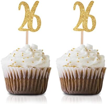 Amazon.com: Gold Happy 26th Birthday Cupcake Topper, 24-Pack Number 26 ...