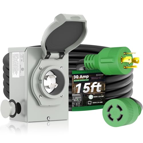 30 Amp Generator Cord 15FT and Power Inlet Box, Pre-Drilled 30 Amp ...