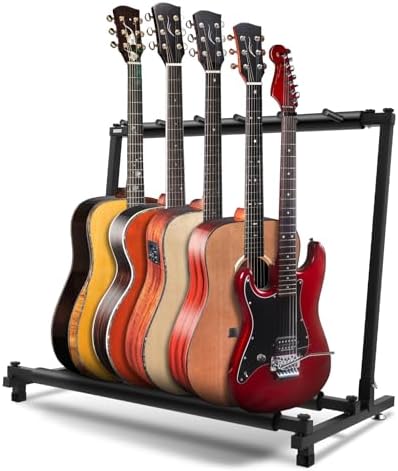 Amazon.com: Swess 5 Guitar Stand Rack Holds 5 Guitars - Foldable Black ...