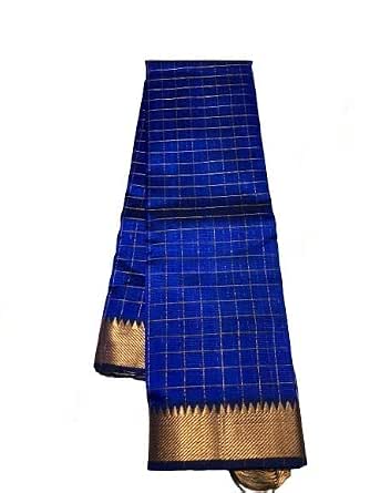 Buy NIMRA CRAFT Women's Cotton Art Silk Check Saree With Designed Glod ...
