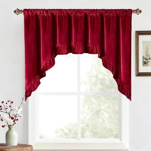 Amazon.com: Likiyol Red Velvet Valances for Windows Ruffle Valance ...