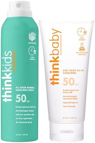 Amazon.com: Thinkbaby SPF 50+ Baby Mineral Sunscreen, 6oz + Thinksport ...