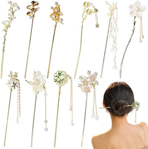 Amazon.com : Lawie 10 Pack Gold Hair Sticks Flower Leaf Decorative ...