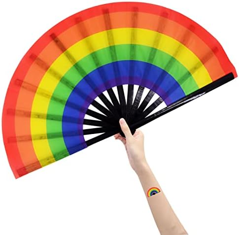 Amazon.com: SaktopDeco Rainbow Folding Fan Pride Fan Rainbow Handheld ...